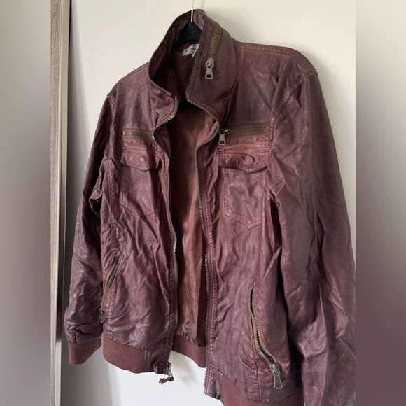 Jackets & Coats | Biker Fake Leather Maroon Jacket | Poshmark
